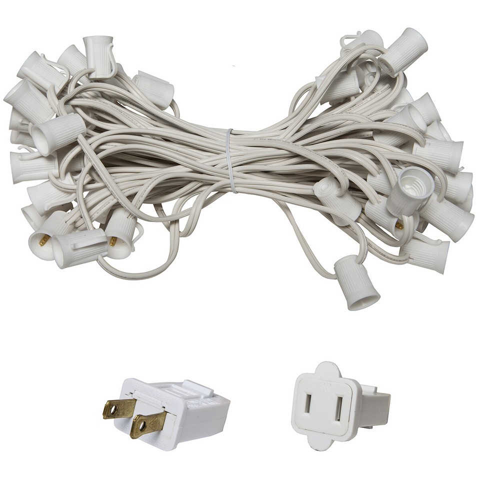 10'-50' White Patio Light Socket Stringer, 12" Spacing, E17 Sockets, 8A ...