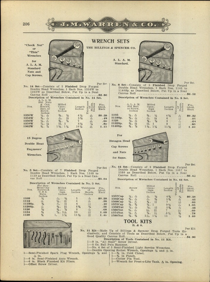 1915 PAPER AD Billings & Spencer Wrench Display Sets Tool Kits | eBay