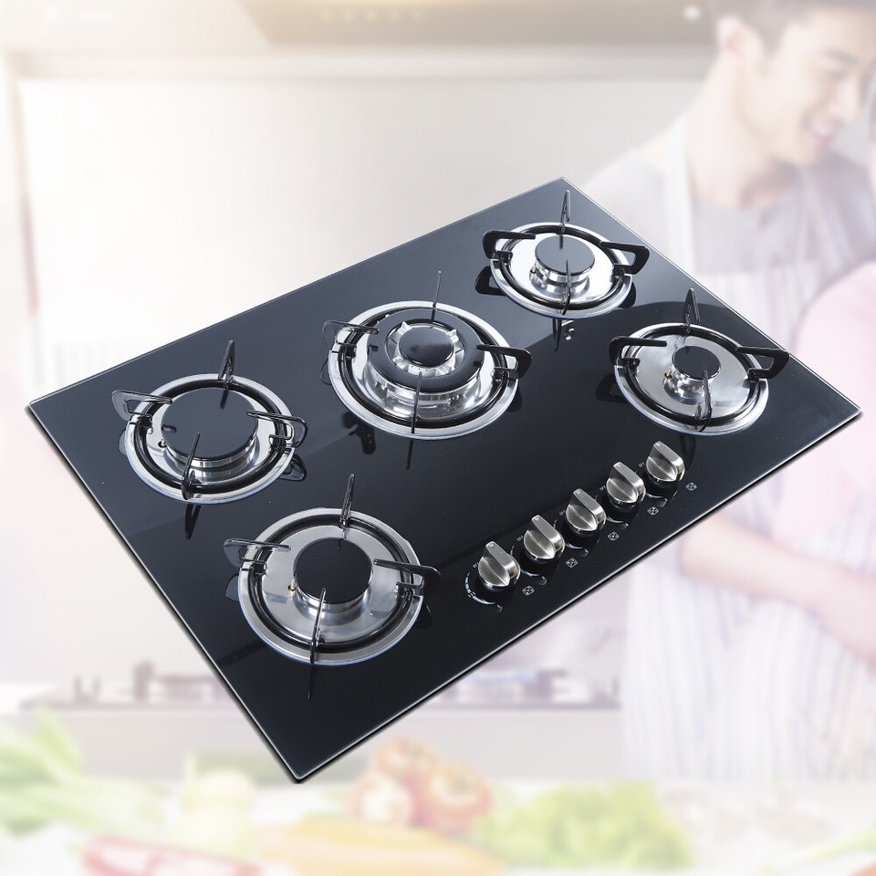 4/5 Burners Built-In NG LPG Gas Stove Cooktop Tempered Glass Electronic ...