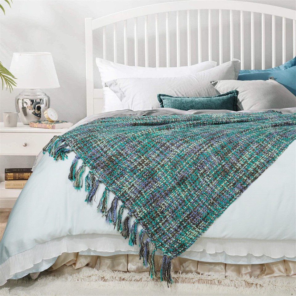 Multi-Color Naga Knitted Throw with Tassels – Cozy Boho Blanket for ...