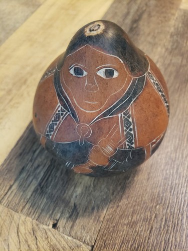 Folk Art Hand Carved Gourd Indigenous Figure | eBay
