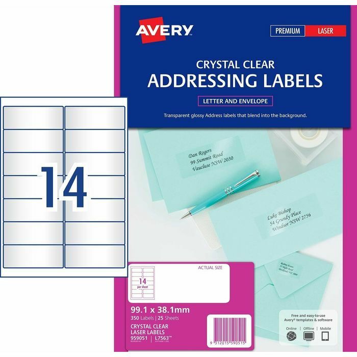 2 x Avery 959051 Laser Address Labels L7563 Clear 14 per Sheet 25 ...