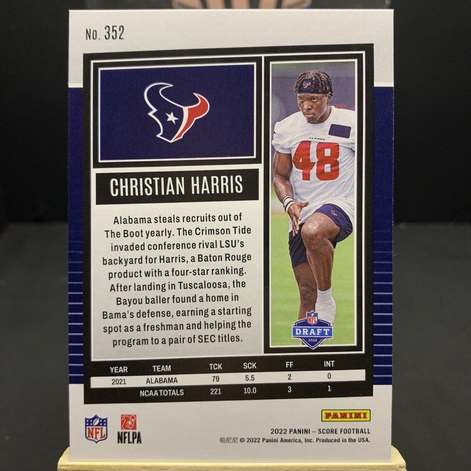 2022 Panini Score Base Rookie RC #352 Christian Harris Houston Texans ...
