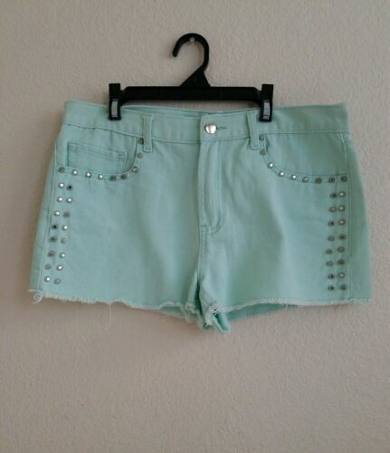 Forever 21 Denim Studded Pastel Green Cut Off Jean Short Shorts High ...