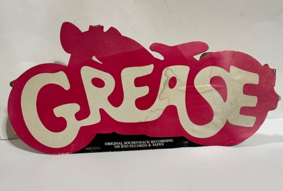 RARE VINTAGE 1970'S GREASE MOVIE LP MUSIC STORE CARDBOARD DISPLAY SIGN ...