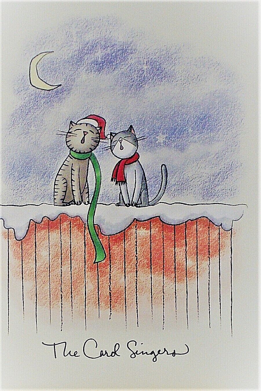 Art Greeting Card Christmas Carol Singers Cats Moon Roof Two Bad Mice ...