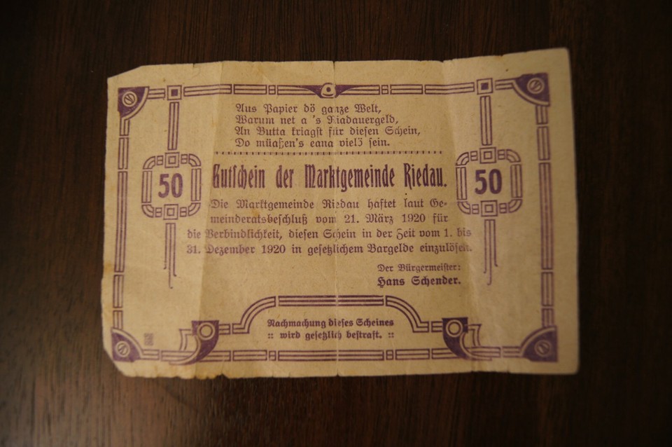 FUNFZIG HELLER 50 1920 BILL | eBay