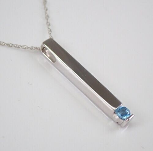 0.20Ct Round Cut Lab-Created Blue Topaz Bar Pendant 14K White Gold ...