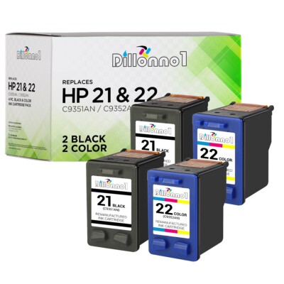 4PK Fits HP 21 Black HP 22 Color Ink C9351A C9352A F2100 F2210 F2280 ...