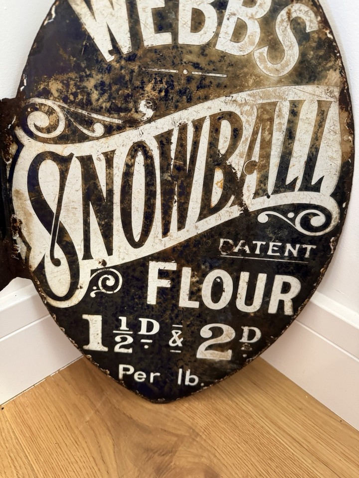 Extremely Rare Webbs Snowball Flour Enamel Sign Vintage Advertising ...
