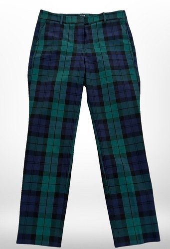 J Crew Ruby Full-Length Pants Womens 10 Green Navy Plaid Stretch Tartan ...