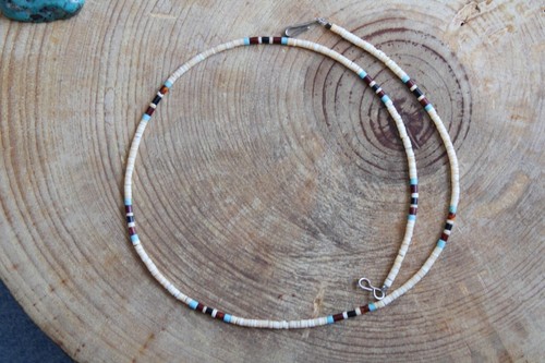 Melon Shell, Turquoise, Onyx & Pipestone Heishi Rolled Necklace 18 ...