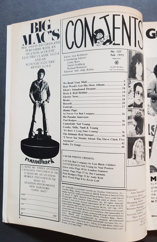 Hit Parader Magazine February 1975 Bad Company Elton John Jimmy Page | eBay