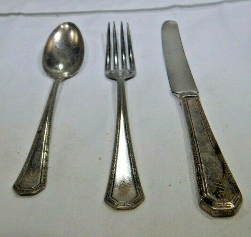 1855 & 56 R Wallace Spoon Fork Knife 3 Piece Silverware Set Geometric ...