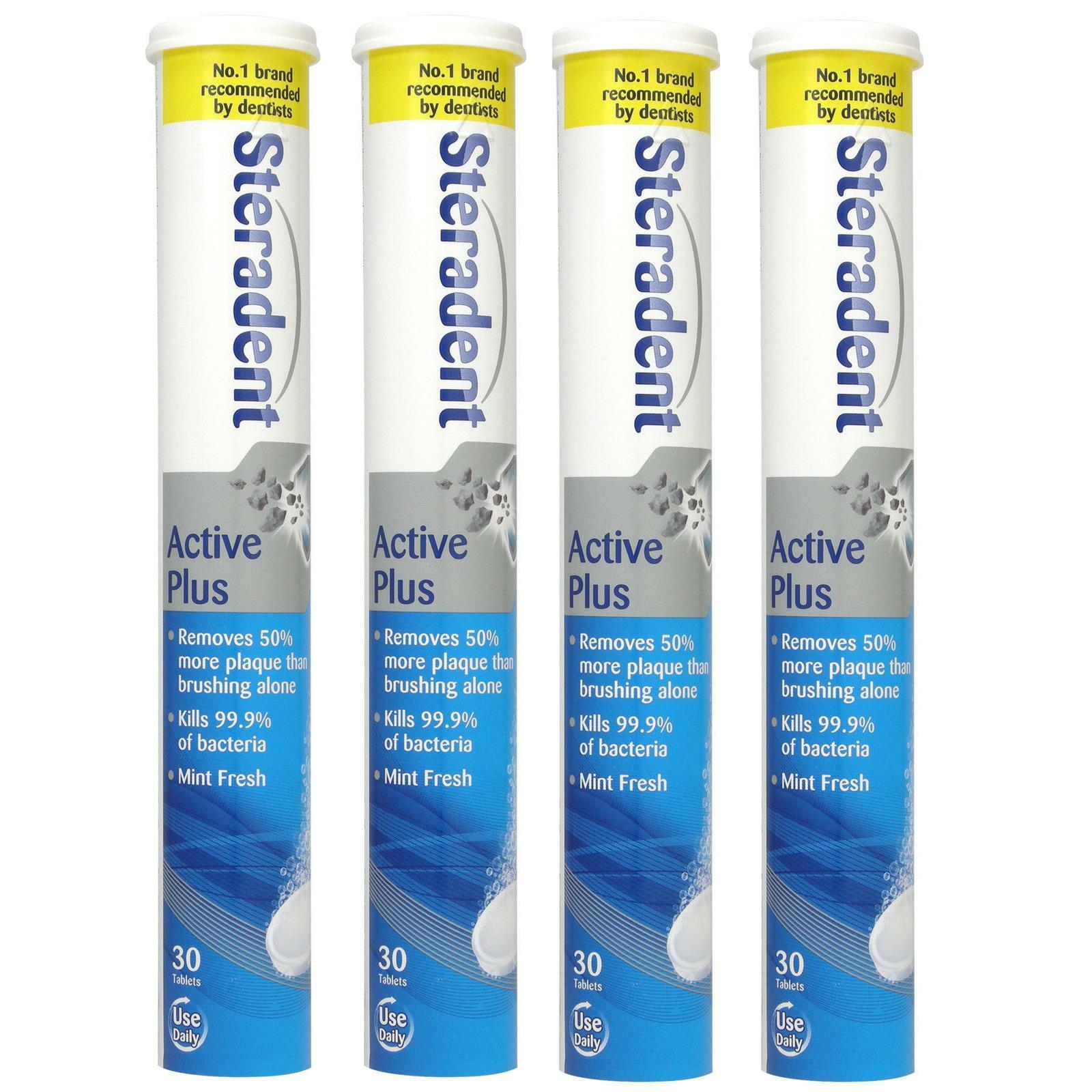 4 X Steradent Tabs Active Plus Mint Fresh Temporary Teeth 120 Tablets ...