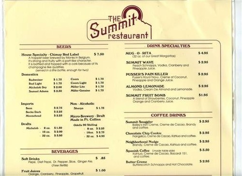 The Summit Restaurant Menu Boulder Colorado 1980'S | eBay