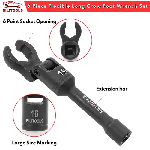 BILITOOLS Long Flex Head Crows Foot Line Wrench Set, 3/8" Drive ...