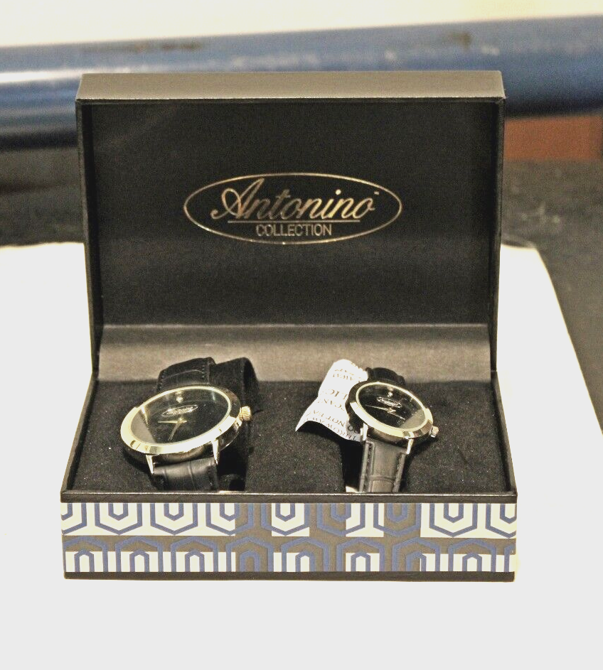 ANTONINO Collection His & Hers Watches Black Gemstone Designer Set ...