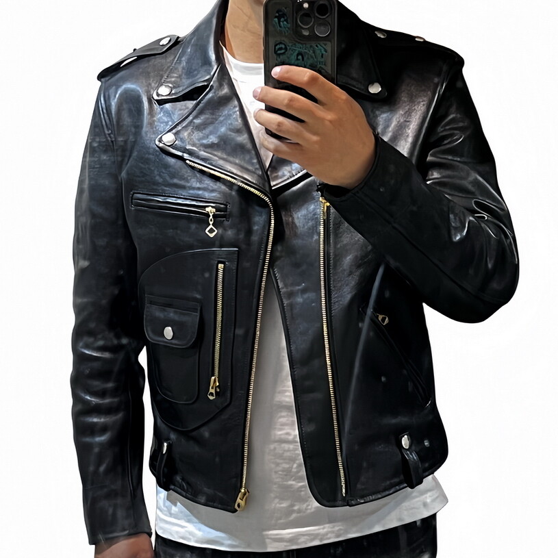 Mens Vintage Style Genuine Horsehide Biker Zip Jacket Motorcycle Punk ...