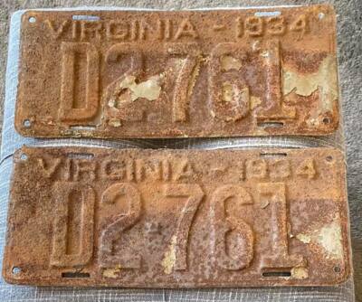 Virginia 1934 DEALER License Plate PAIR D2-761 | eBay