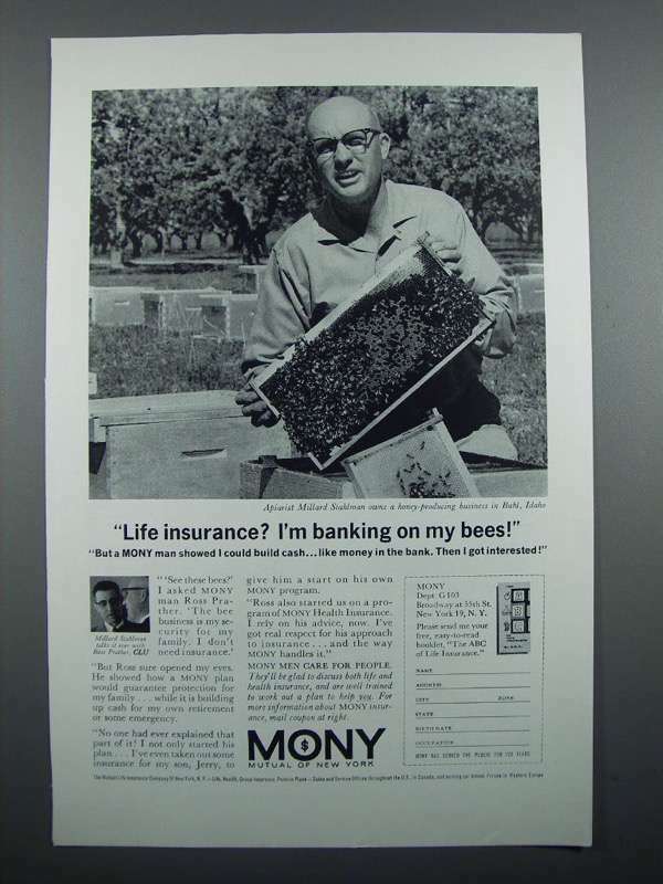 1963 Mony Insurance Ad - Banking on My Bees | eBay