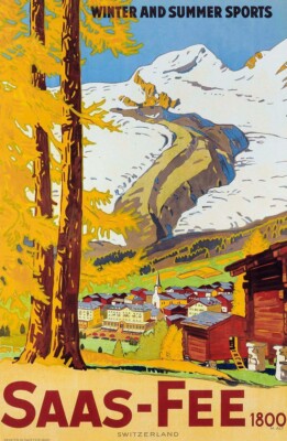Saas-Fee Suisse vintage swiss winter travel poster 16x24 | eBay