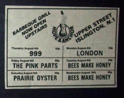 999 (The Band) Hope & Anchor London 1977 Mini Poster Type Concert Ad ...