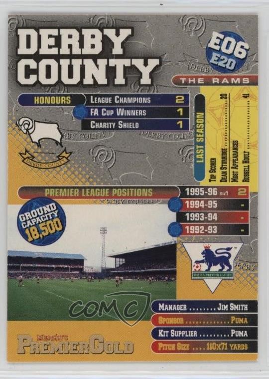 1996 Merlin Premier Gold Embossed Club Card Derby County FC #E06 e0r | eBay