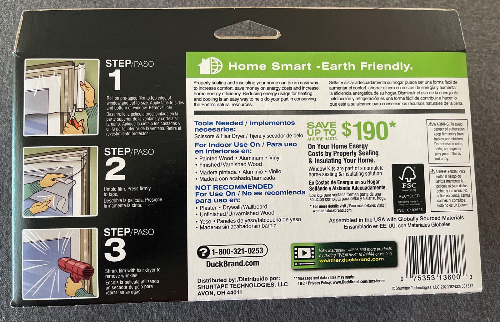 DUCK Roll-On Window Kit Max Strength Heavy Duty Insulating Film 62"H x ...