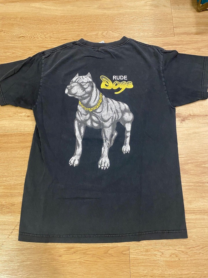 Vintage RUDE DOGS Pitbull T-Shirt Dog Tough M 90s Black Gold Faded ...