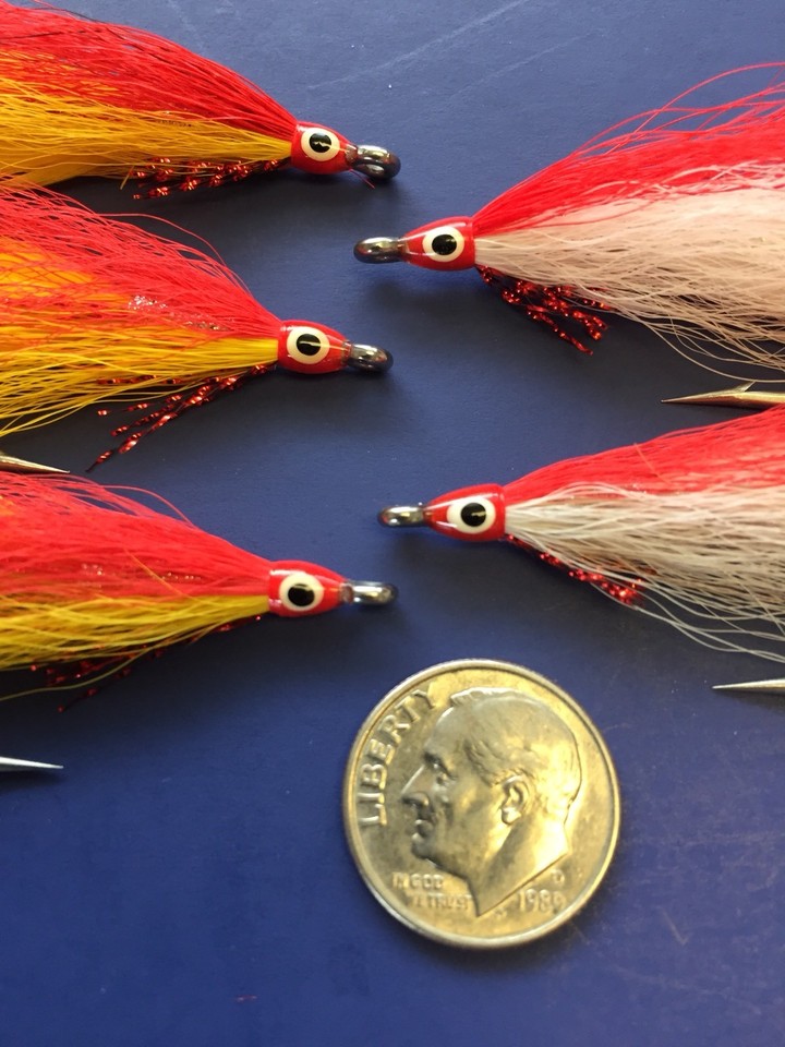 5 LEFTY'S DECEIVER FLIES. RED / WHITE / YELLOW. SALTWATER. #2. FLY ...