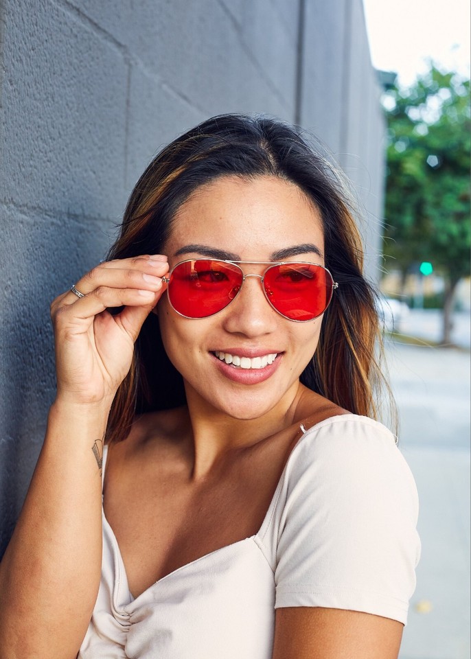 RED LENS AVIATOR STYLE MEN WOMEN SUNGLASSES SILVER METAL FRAME SHADES ...