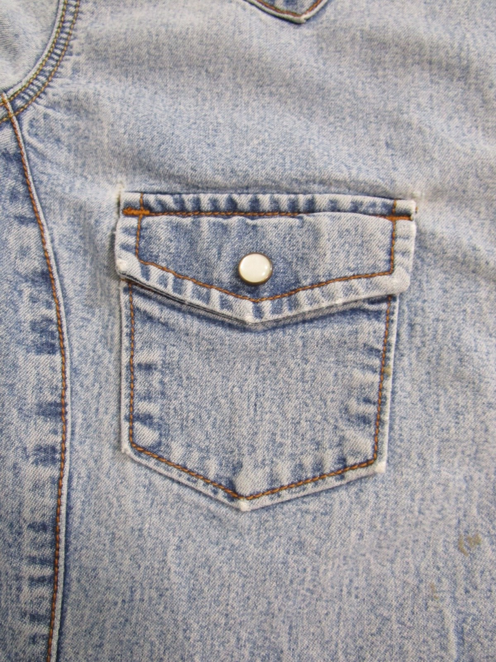 Levi Strauss Stretch Western Pearl Snap Blue Denim Jean Shirt Womens Misses XL | eBay