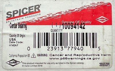10094142 / 5003324 GENUINE SPICER DRIVESHAFT CENTER SUPPORT BEARING OEM ...