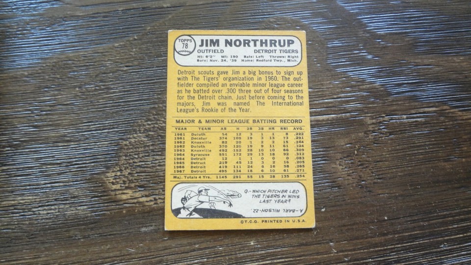 1968 TOPPS # 78 JIM NORTHRUP BASEBALL CARD | eBay