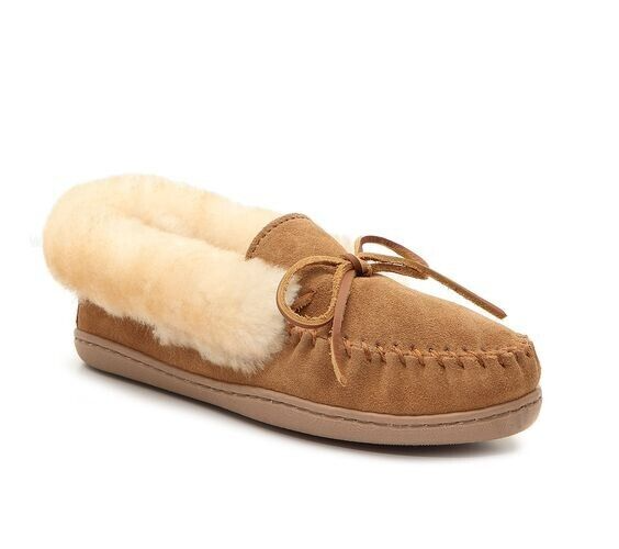 Minnetonka Women Jessica Trapper Leather Sheepskin Moccasin Shoes Suede ...