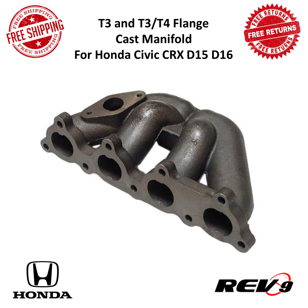 REV9 T3 & T3/T4 Flange Cast Iron Turbo Manifold For Honda Civic CRX D15 ...