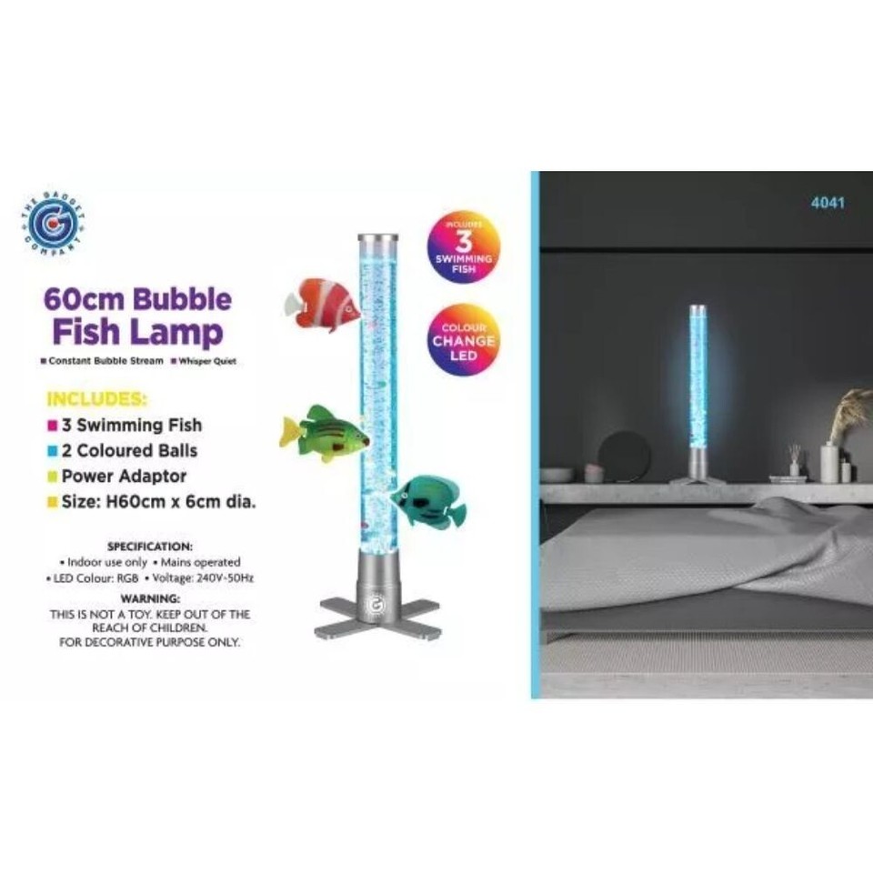 60cm Colour Change LED Bubble Fish Lamp Tube Tower Sensory Mood Light ...