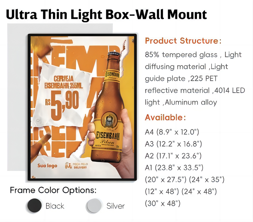 Custom led menu light box,Restaurants advertising Ultra Slim menu led ...