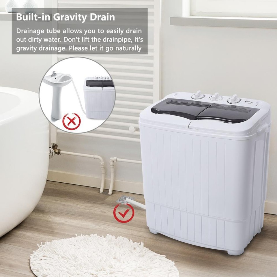 Home Portable Mini Twin Tubs Washing Machine 360W 14.3lbs Washer ...