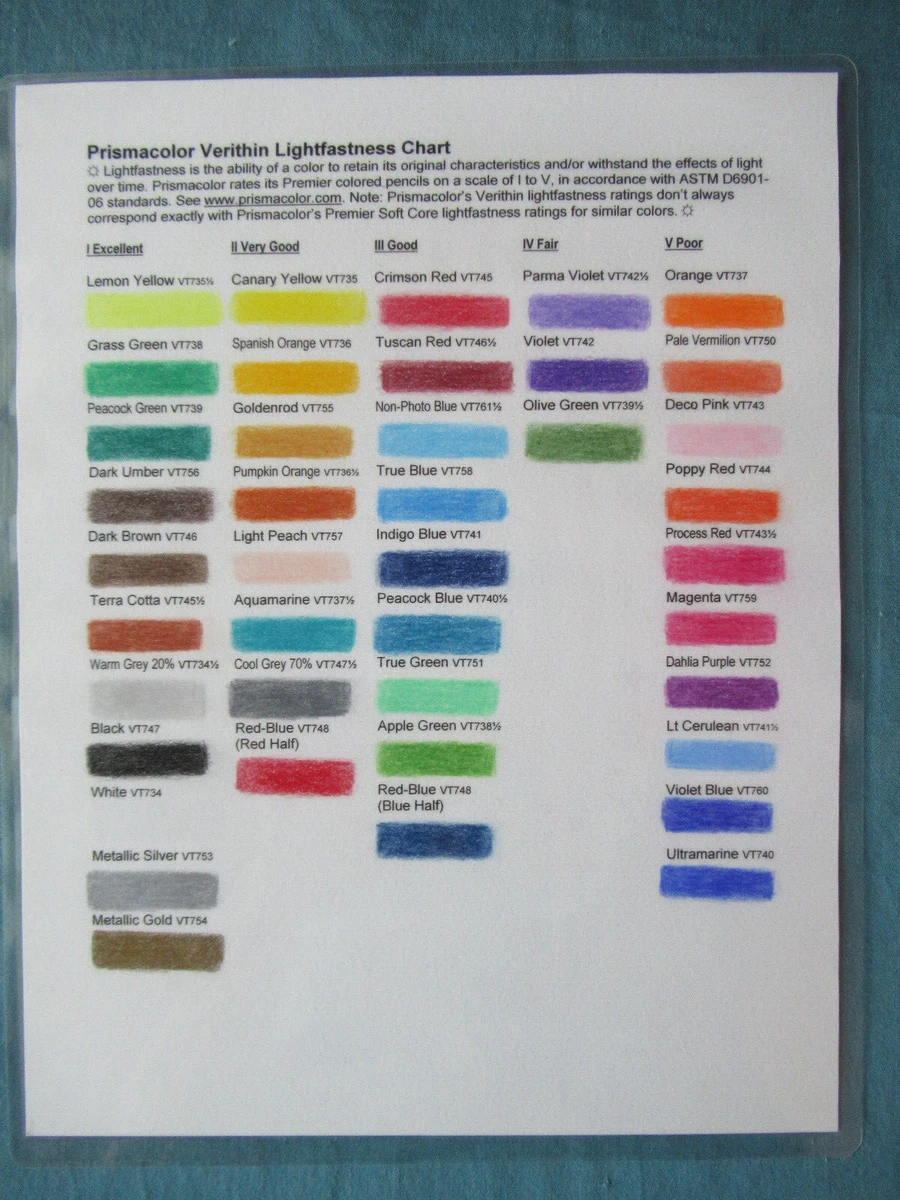Prismacolor Colored Pencils Color Chart