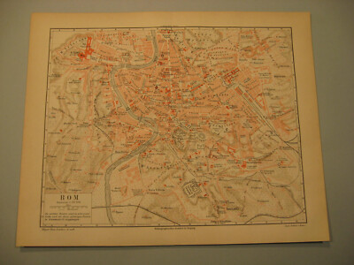 Stadtplan Rom von 1889 mit mit Straßenregister-Altes Original Litho ...