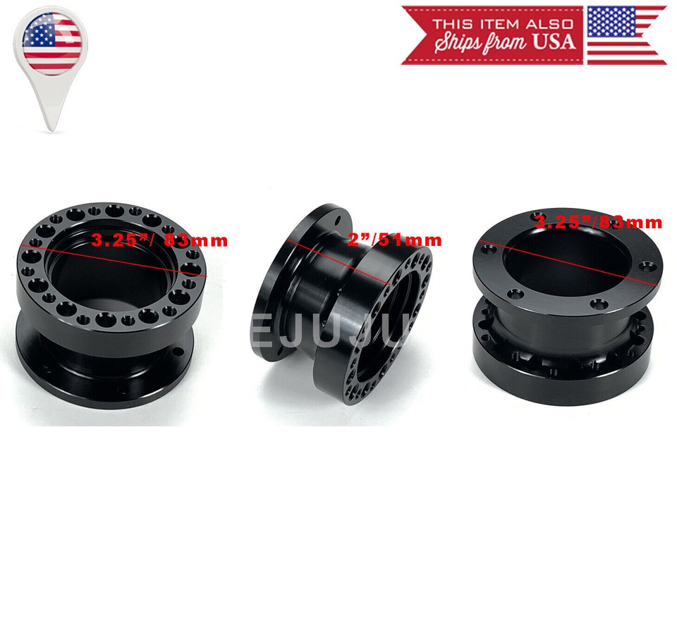 2" Black Steering Wheel 6 Holes x 70mm Hub Extender Extension Spacer ...