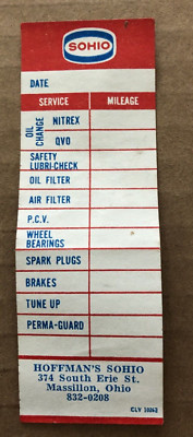Vintage HOFFMAN'S SOHIO Service / Mileage Sticker South Erie St ...