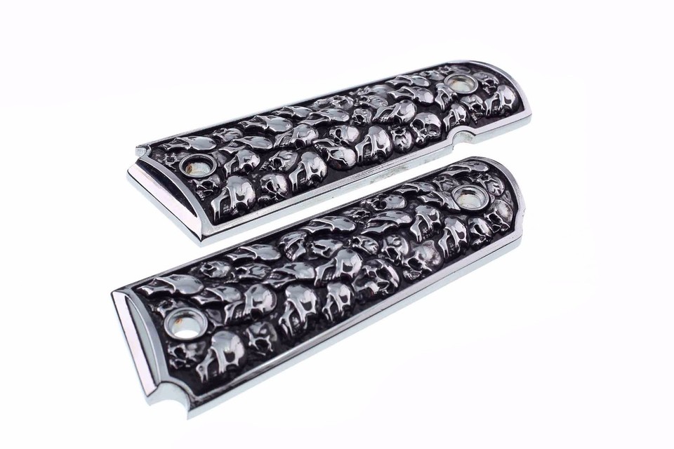 1911 fits Colt Rock Island 3D Skulls Pewter Finish Solid Aluminum Grips ...