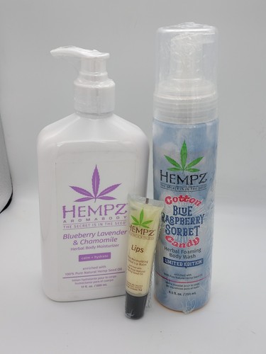 3 Piece HEMPZ Set Ltd Edt Cotton Candy Blue Raspberry Body Wash Lotion ...