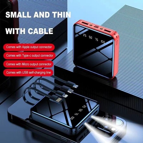 20000mAh Mini Power Bank Built-in 4 Cables Fast Charging Backup ...