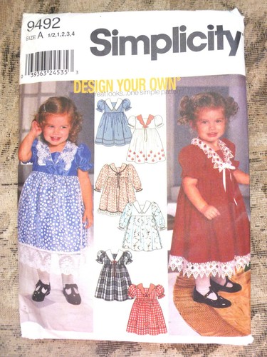 SIMPLICITY PATTERN #9492 GATHERED YOKE DRESS w/VARIATIONS - GIRLS 1/2 ...