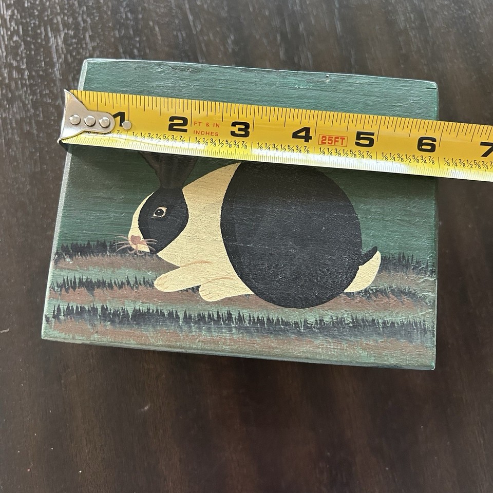 Vintage Warren Kimble Folk Art Rabbit Wooden Trinket Box Primitive ...