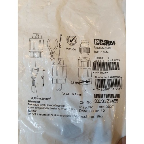 PHOENIX CONTACT SACC-M8MS 3QO-0,5-M Connecteur NEUF | eBay
